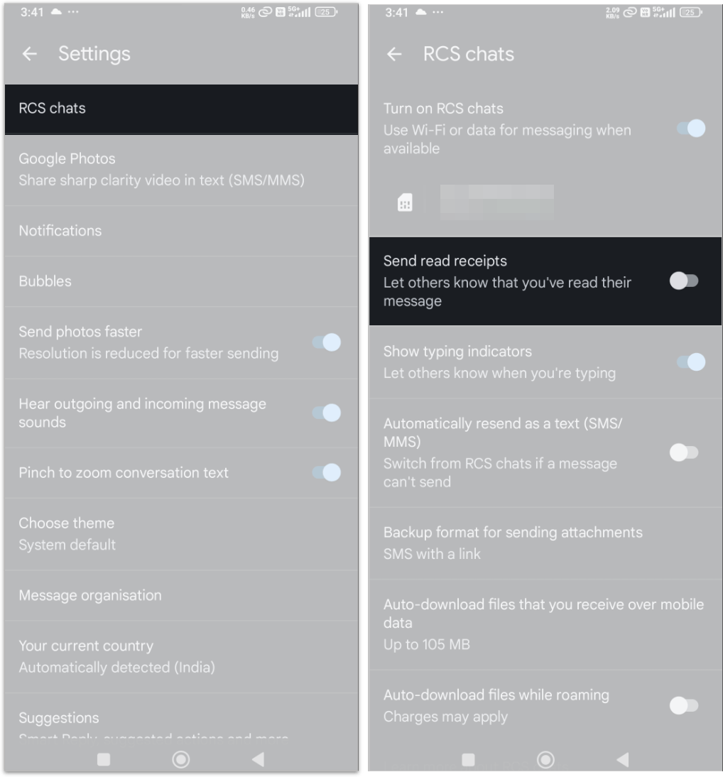How to turn off read receipts on Android in Google Messages